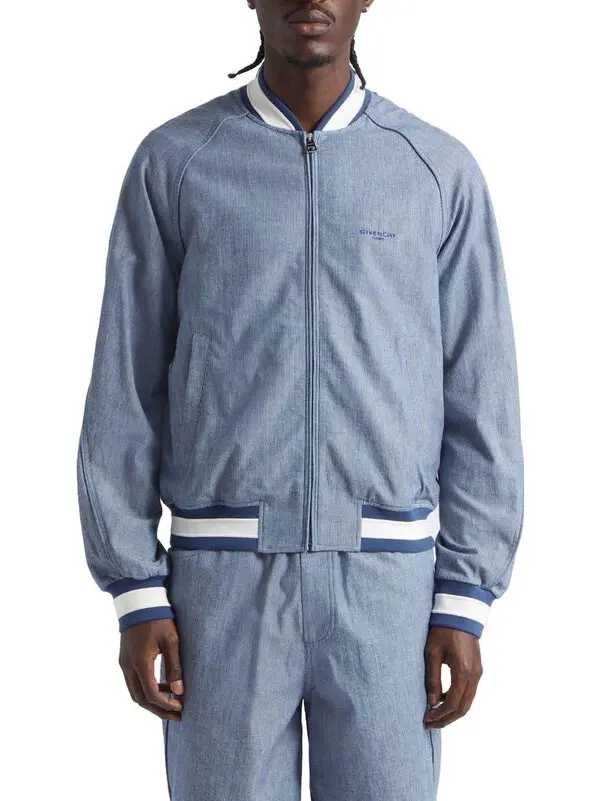 Givenchy Couture Seam Engineer Stripe Cotton Bomber Jacket - White/blue