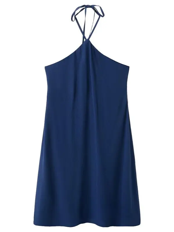 Mango Textured Halter Minidress - Navy