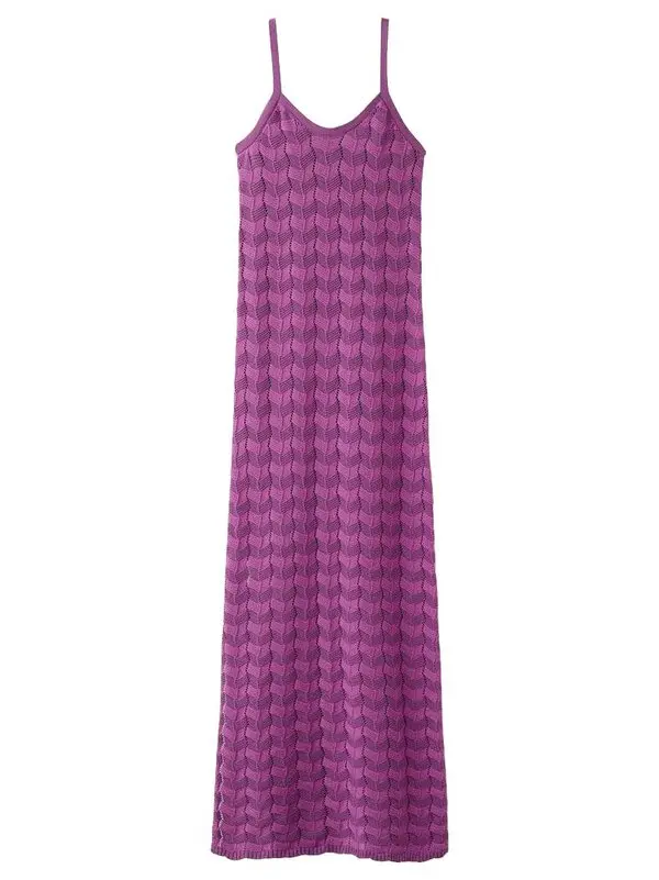 Mango Geometric Diamond Knit Maxi Dress - Purple