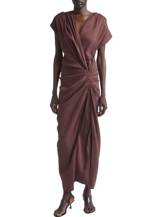 Proenza Schouler Bettina Stretch Organic Linen Blend Midi Dress - Espresso