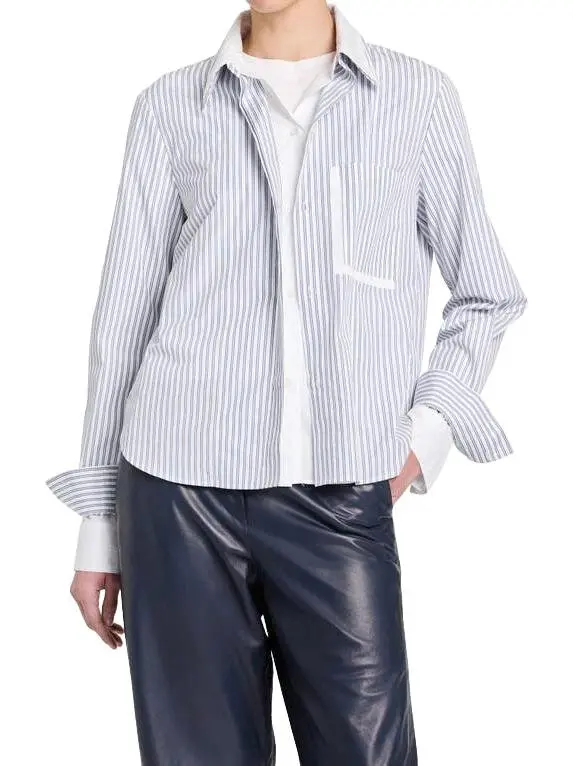 TWP Double Layer Boyfriend Shirt - White/navy Multi