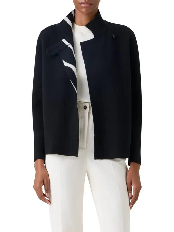 Akris Reversible Cashmere Jacket With Zebra Stripe Detail - Black-ecru