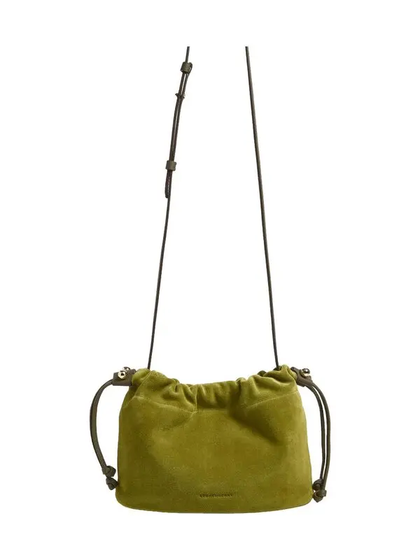 Strathberry Drawstring Suede Crossbody Bag - Lime/khaki
