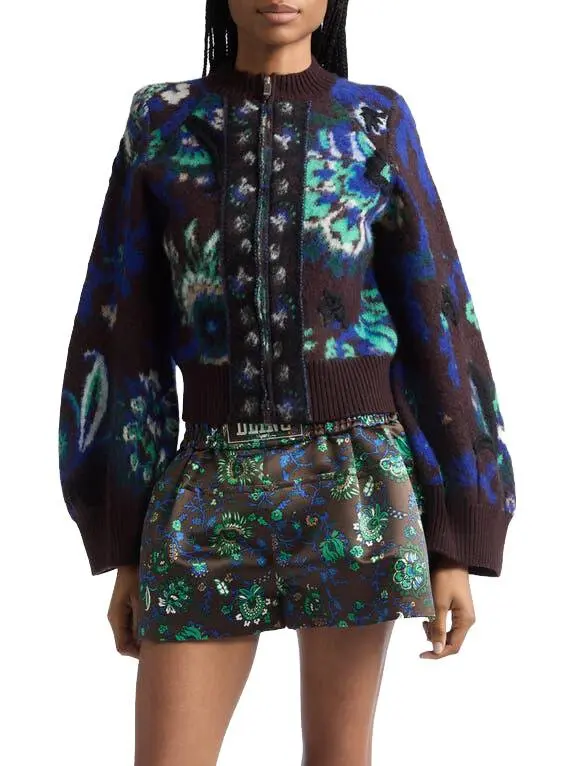 Sacai Floral Print Satin Shorts - Brown