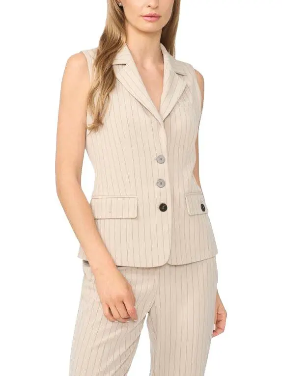 Halogen Tailored Pinstriped Vest - Stone
