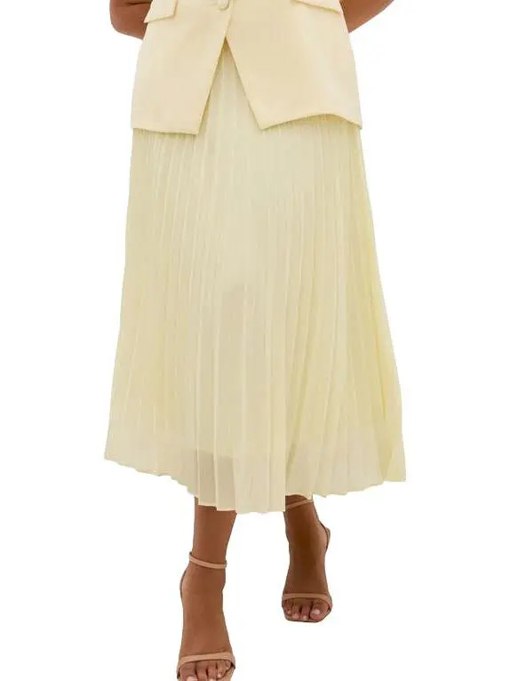 City Chic Pleated Chiffon Maxi Skirt - Lemon Drop