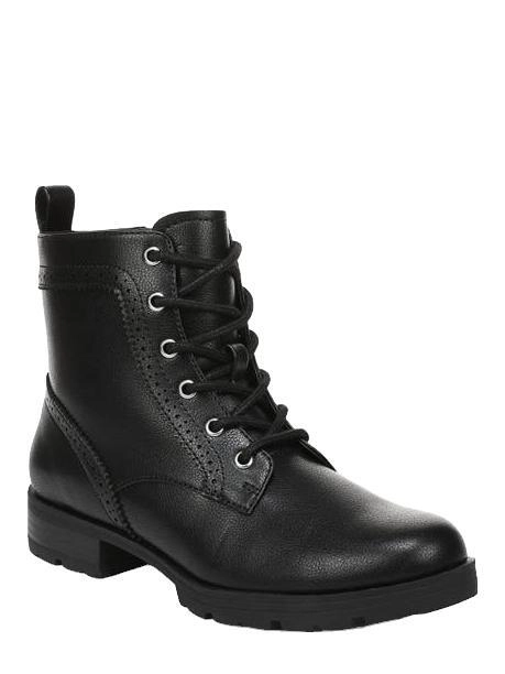 LIFESTRIDE Lena Combat Boot With Perforated Trim And Side Zip - Black