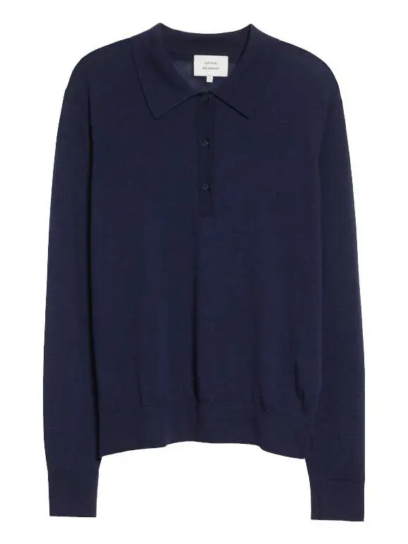 Loulou De Saison Miles Long Sleeve Cashmere Polo Sweater - Navy