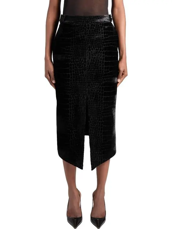 TOM FORD Crocodile Devoré Velvet Skirt - Black