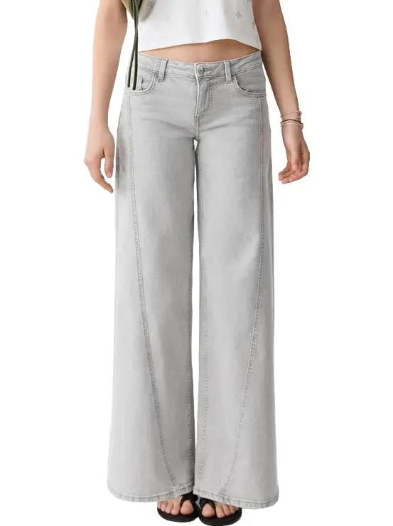 Mango Low Waist Wide Leg Jeans - Denim Grey