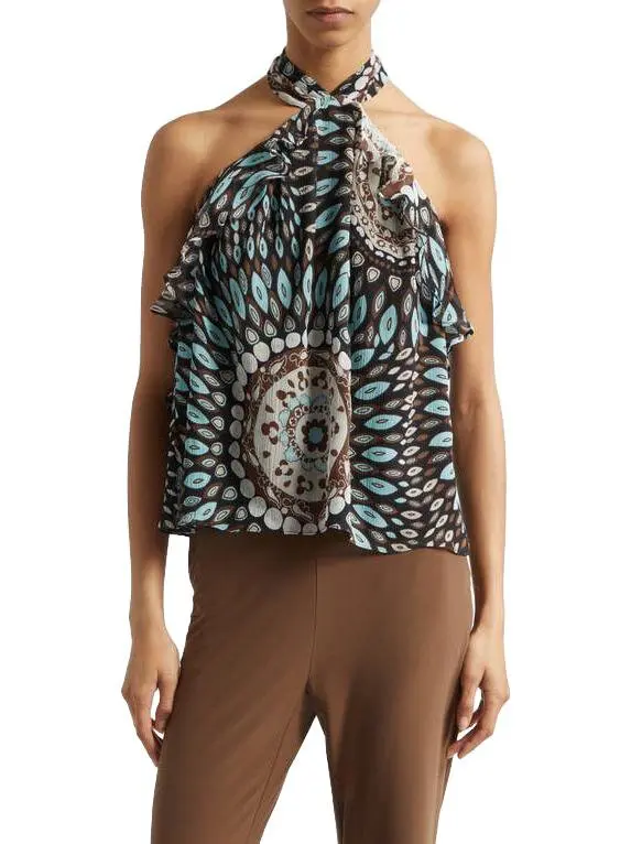 Ramy Brook Palma Talia Silk Chiffon Halter Top - Multi Medallion