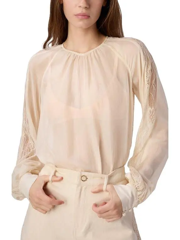 Cami Nyc Milagros Silk Chiffon Lace Panel Blouse - Bone
