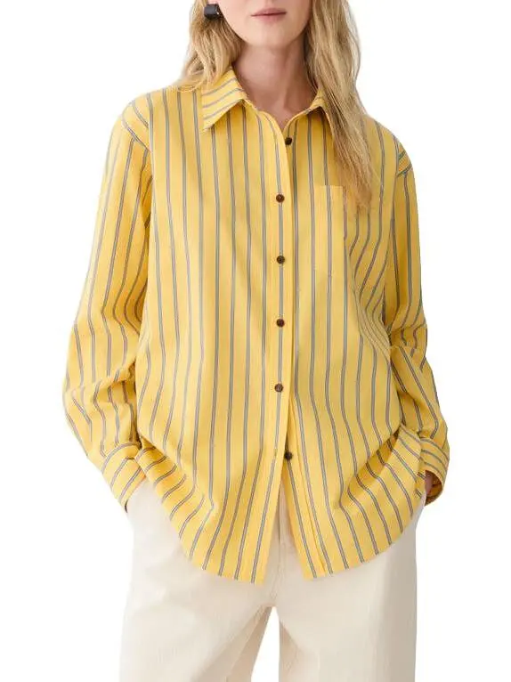 Lafayette 148 New York Striped Cotton Oversized Boyfriend Shirt - Daisy Multi