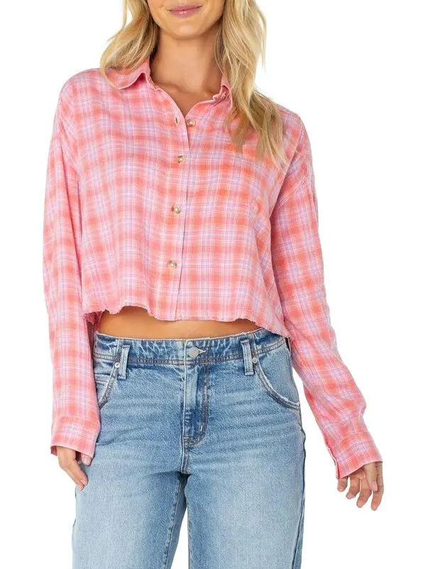 Roxy Plaid Crop Button-up Shirt - Camellia