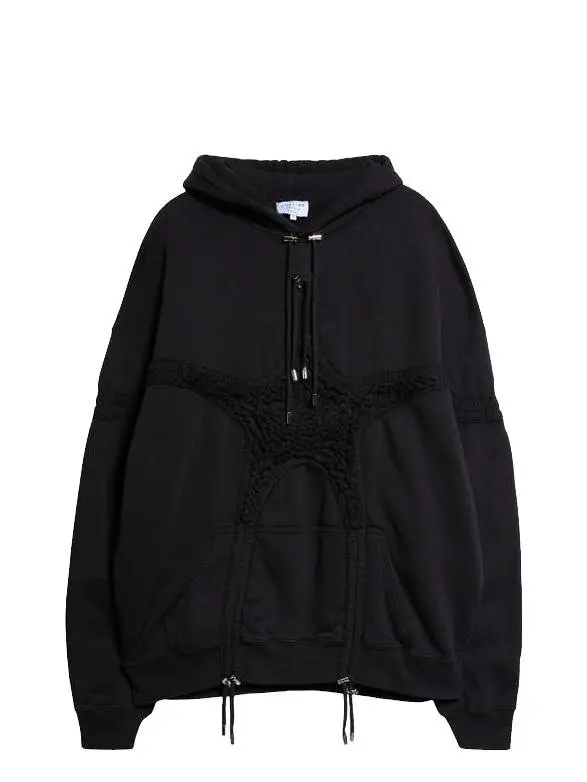 Collina Strada Soft Star Drawstring Ruched Cotton Hoodie - Black