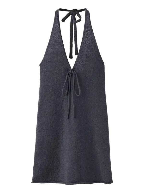 Mango Knit Halter Minidress With Bow Detail - Charcoal