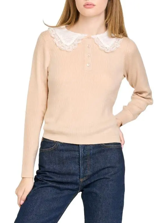 WAYF Joy Lace Collar Sweater - Sand