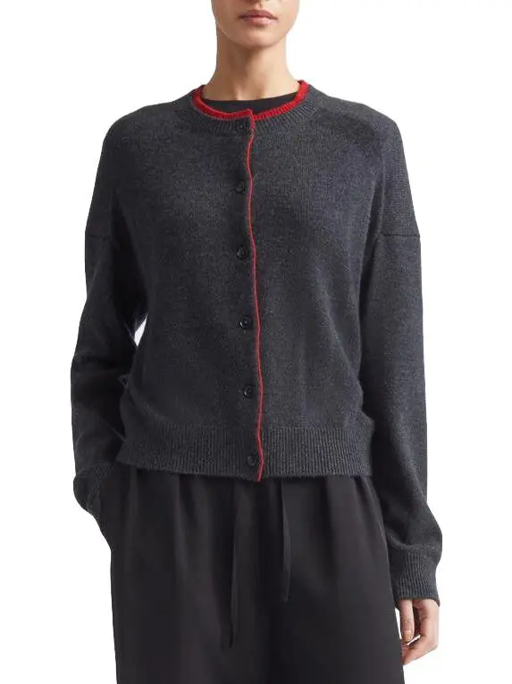 Loulou De Saison Nicola Contrast Cashmere Cardigan - Charcoal/red