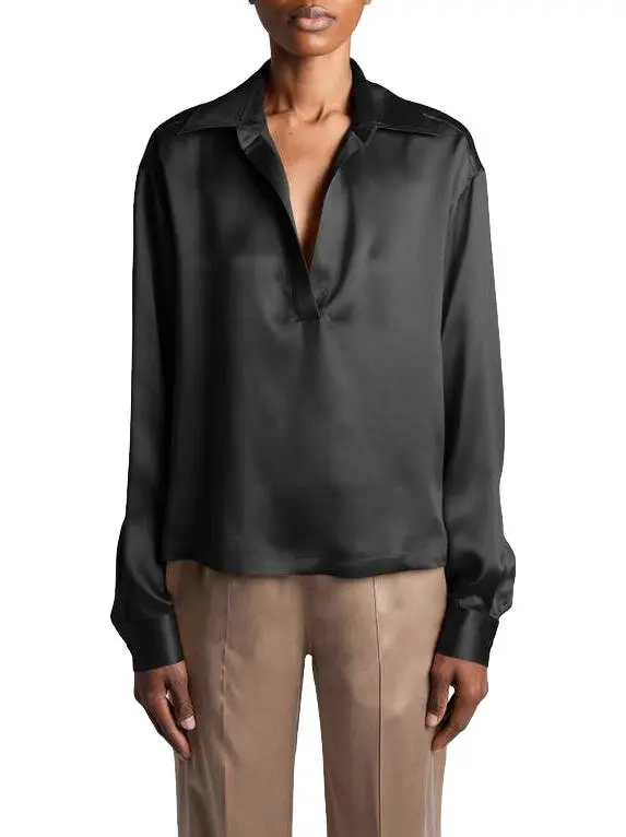 TOM FORD Silk Satin Johnny Collar Polo - Black