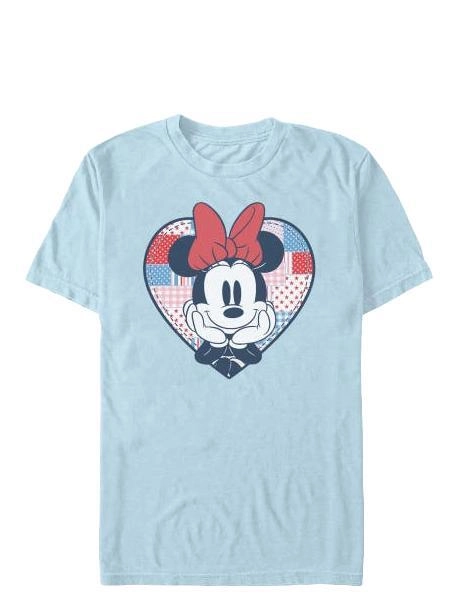 MINNIE MOUSE Cute Patchwork Heart Graphic T-shirt - Light Blue