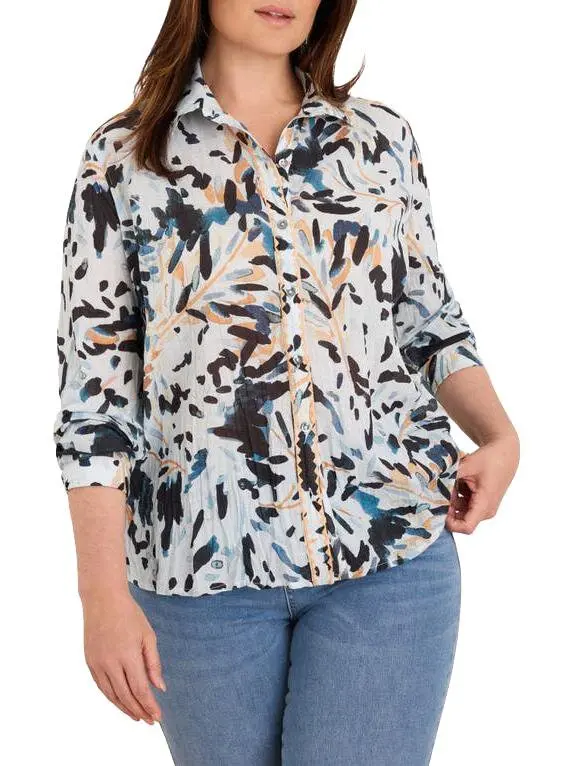 NIC+ZOE Abstract Print Crinkle Cotton Shirt - Blue Multi