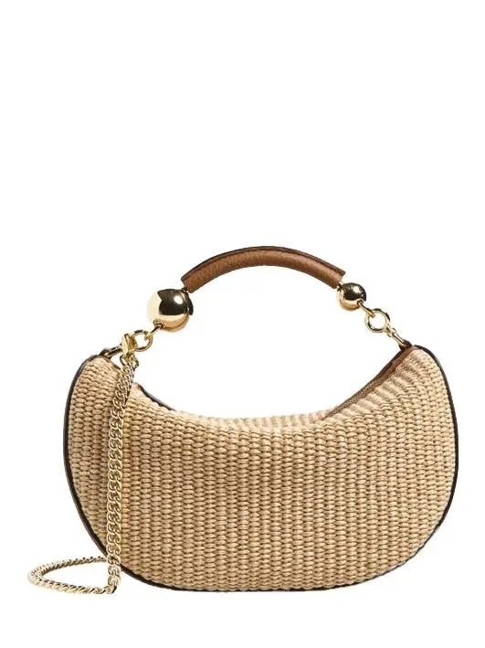 Strathberry Mini Crescent Moon Woven Raffia Shoulder Bag - Tan/natural