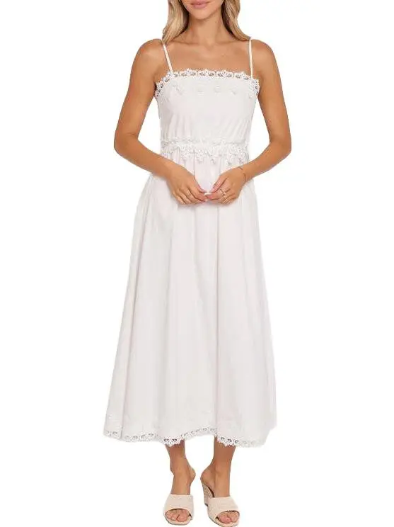 PETAL & PUP Cotton Midi Dress With Lace Trim - White