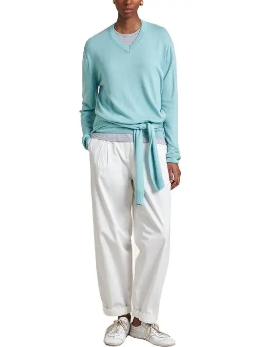 LA LIGNE Ben V-neck Sweater In Silk/cashmere Blend - Aqua