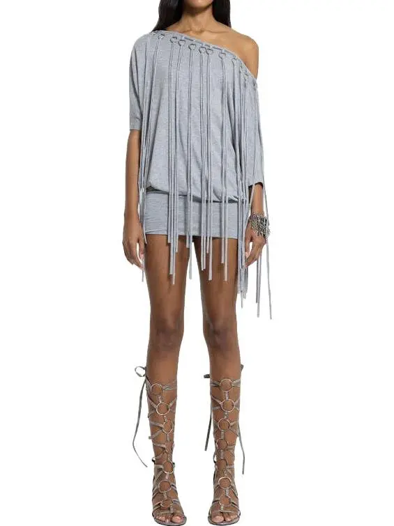 JADED LONDON Ophidian Fringe Jersey Minidress - Stone