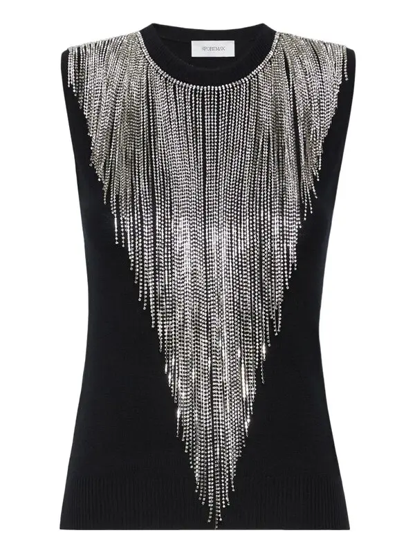 Sportmax Crine Crystal-fringe Sleeveless Top - Black