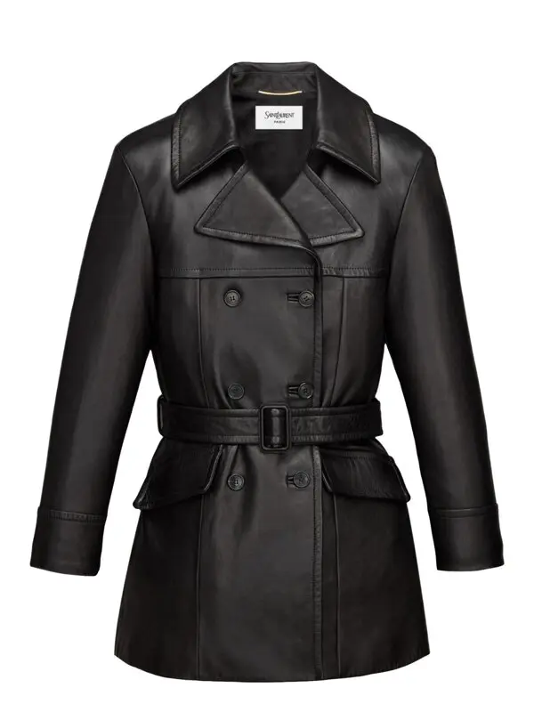 Saint Laurent Belted Lambskin Jacket - Black