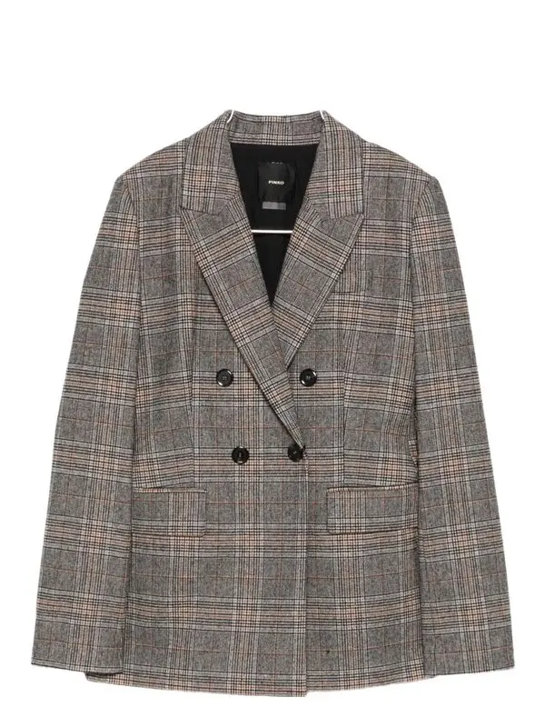 Pinko Checked Double-breasted Fitted Jacket - Gray