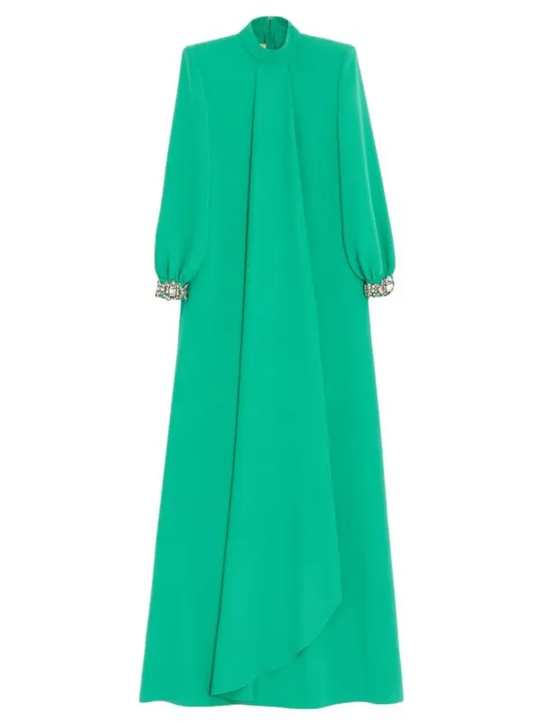 Valentino Garavani Embellished Long Sleeve Maxi Dress - Aqua Green/silver
