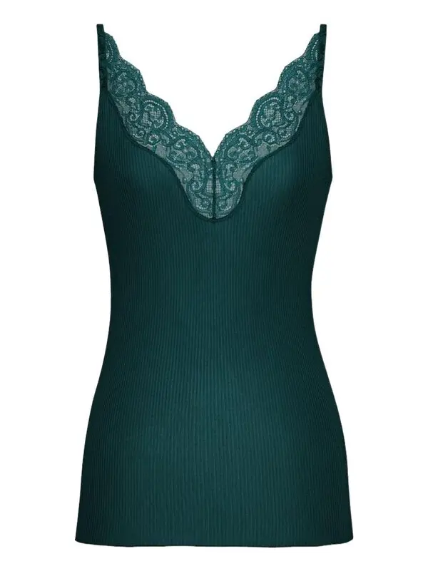 Saint Laurent Lace-trimmed Ribbed Camisole Top - No