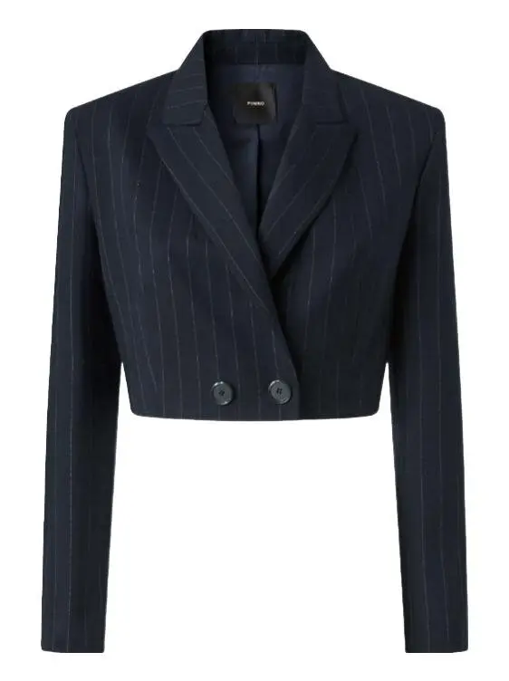 Pinko Double-breasted Cropped Blazer With Notched Lapels - Black