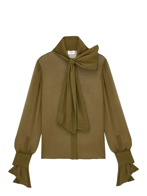Saint Laurent Silk-crepe Muslin Tie Shirt - Vertical Bronze