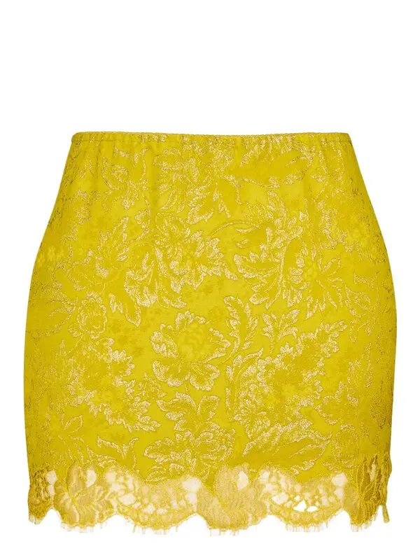 Saint Laurent Floral Jacquard Lace Mini Skirt - Yellow