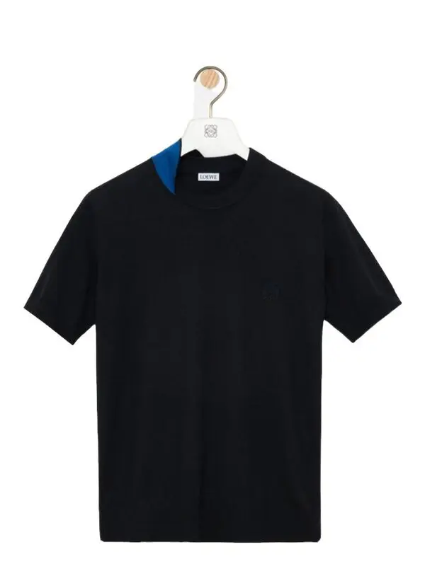 Loewe Short-sleeved Knit Top With Anagram Embroidery - Black/navy Blue