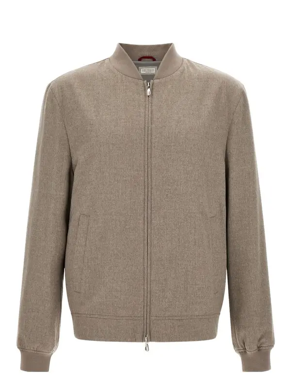 Brunello Cucinelli Long Sleeve Zip-up Casual Jacket - Beige