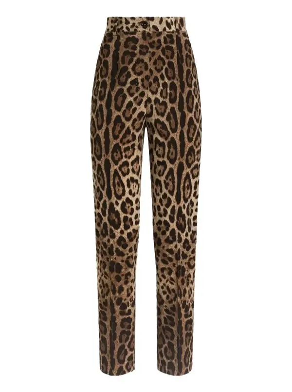 Dolce & Gabbana Leopard Print Wool Trousers - Black