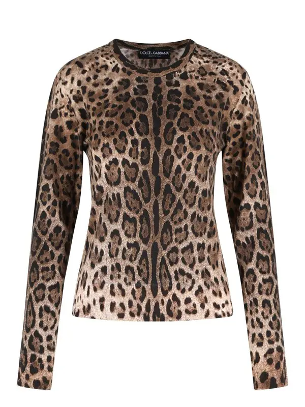 Dolce & Gabbana Leopard Print Knitted Jumper - Brown