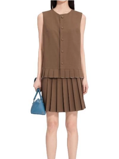 MAISON MARGIELA Sleeveless Pleated Wool Blend Top - Brown