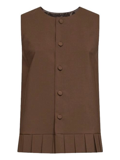 MAISON MARGIELA Sleeveless Buttoned Top With Pleated Hem - Brown