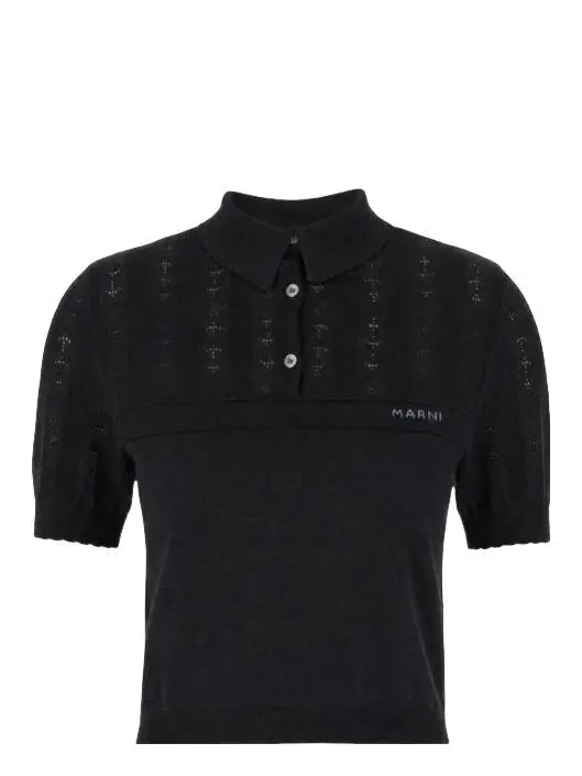 Marni Short Sleeve Polo Shirt With Logo - Black