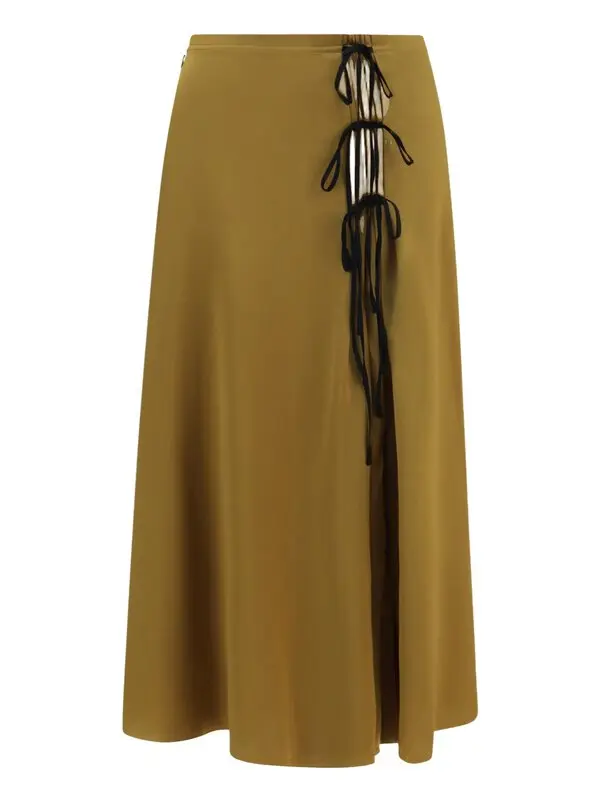 GANNI Satin Midi Skirt With Tie Details - Green