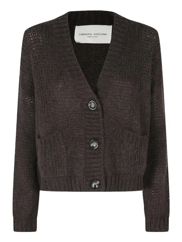 ROBERTO COLLINA Long-sleeve V-neck Cardigan - Moka