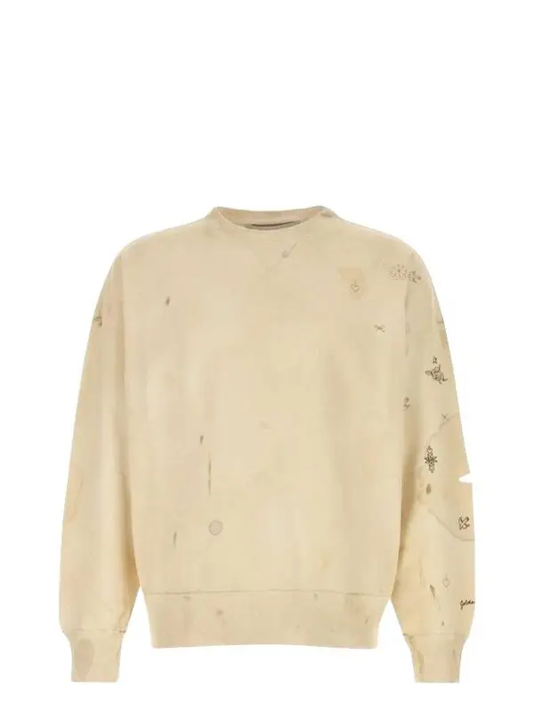 GOLDEN GOOSE Distressed Printed Crewneck Sweatshirt - Beige