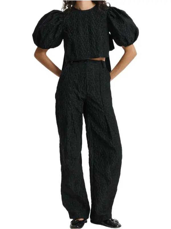Cecilie Bahnsen Puff Sleeve Top With Open Back And Bow Detail - Black