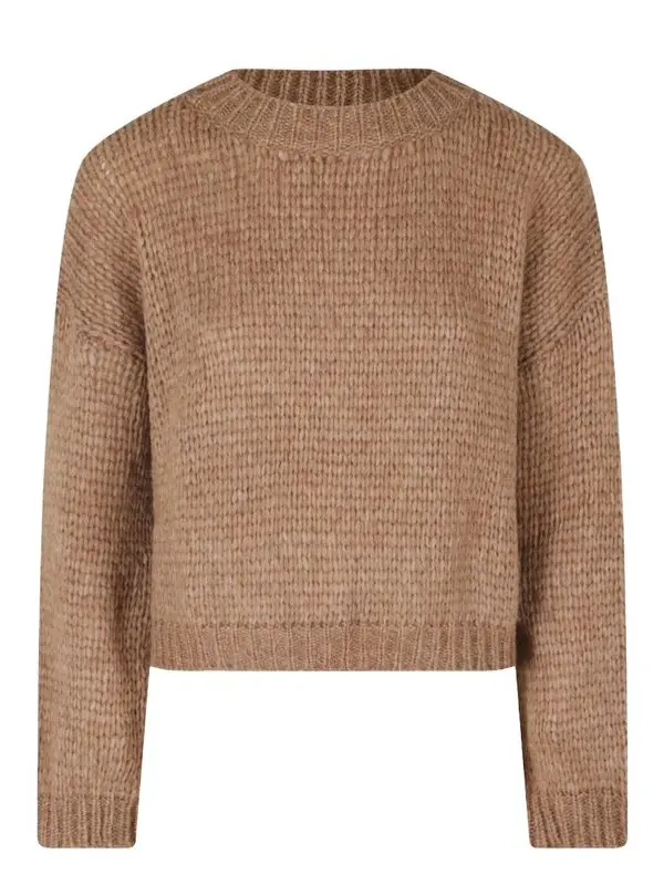 ROBERTO COLLINA Crew Neck Chunky Knit Cropped Sweater - Cammello