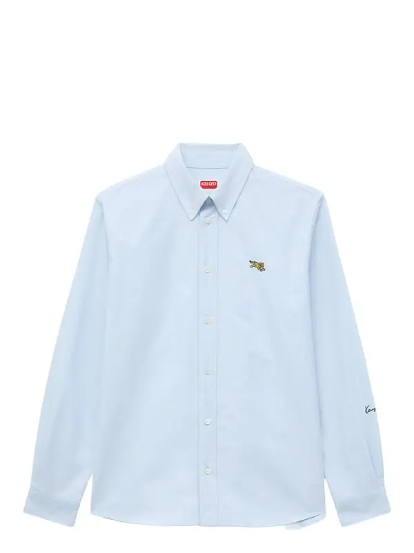 Kenzo Jumping Tiger' Embroidered Casual Shirt In Cotton Oxford - Light Blue